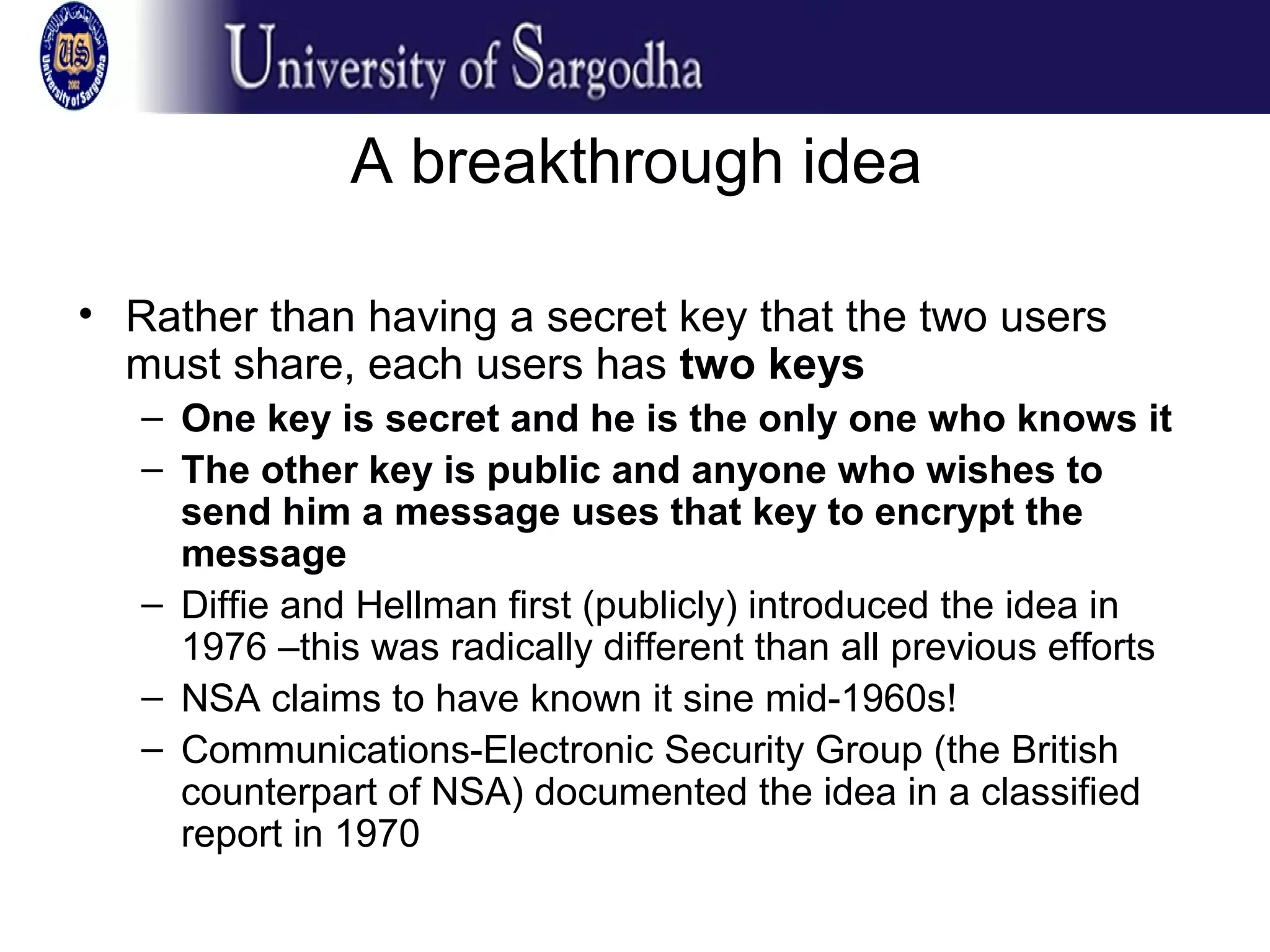 Public key cryptography and RSA | PPT | Information and Network ...
