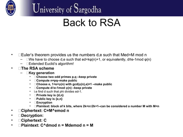 Public key cryptography and RSA | PPT | Information and Network Security | Computing