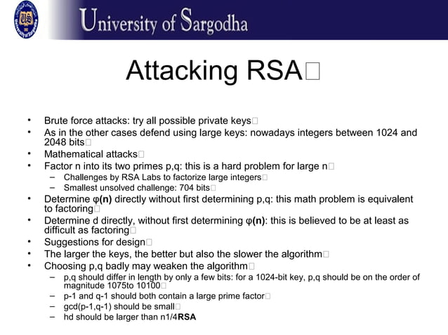 Public key cryptography and RSA | PPT | Information and Network Security | Computing