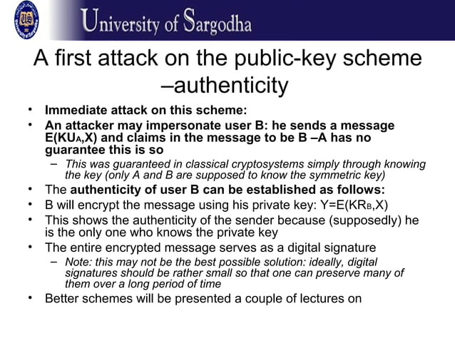 Public key cryptography and RSA | PPT | Information and Network Security | Computing
