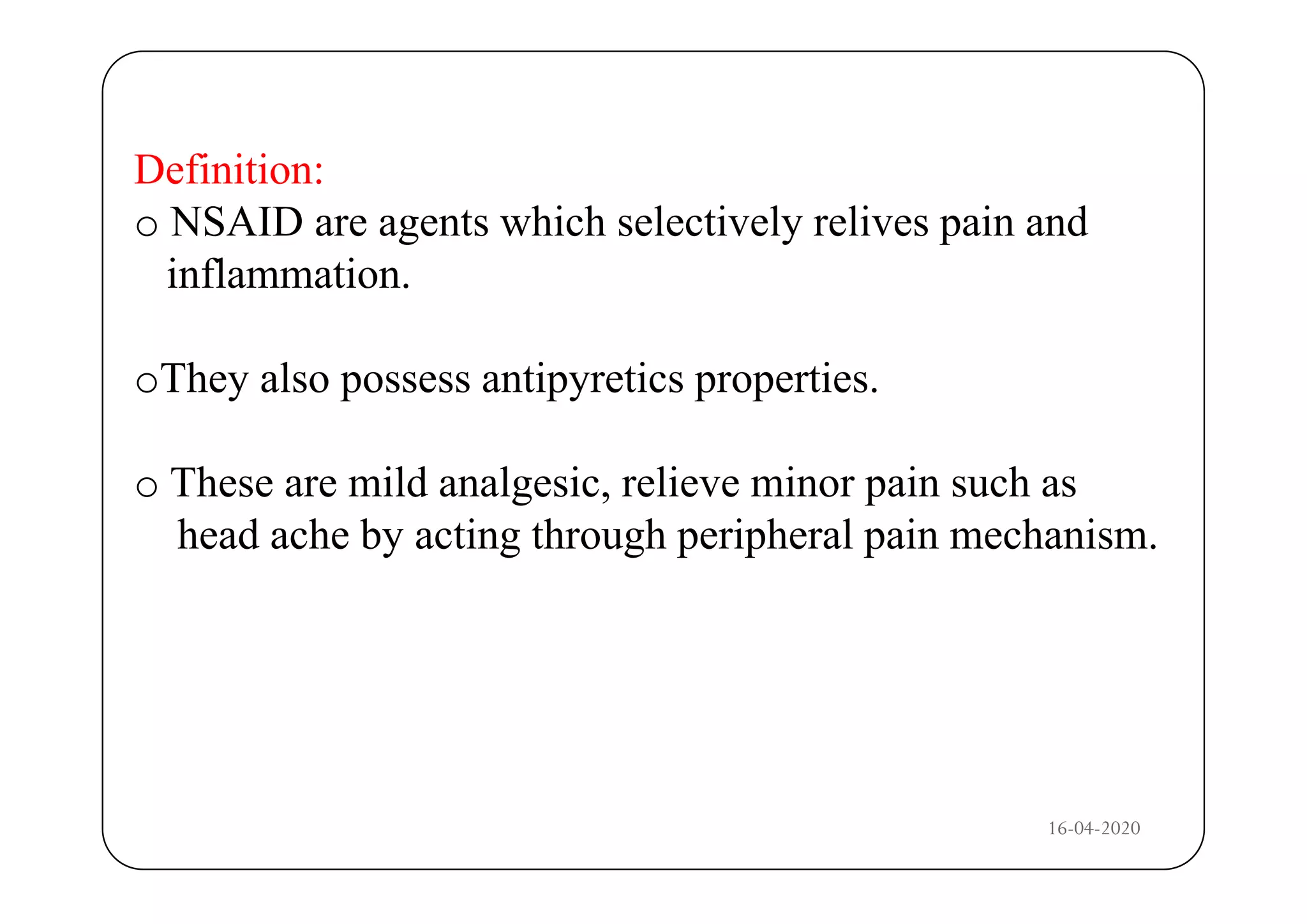 Non-Steroidal Anti-inflammatory Drugs (NSAID)-Medicinal Chemistry | PDF