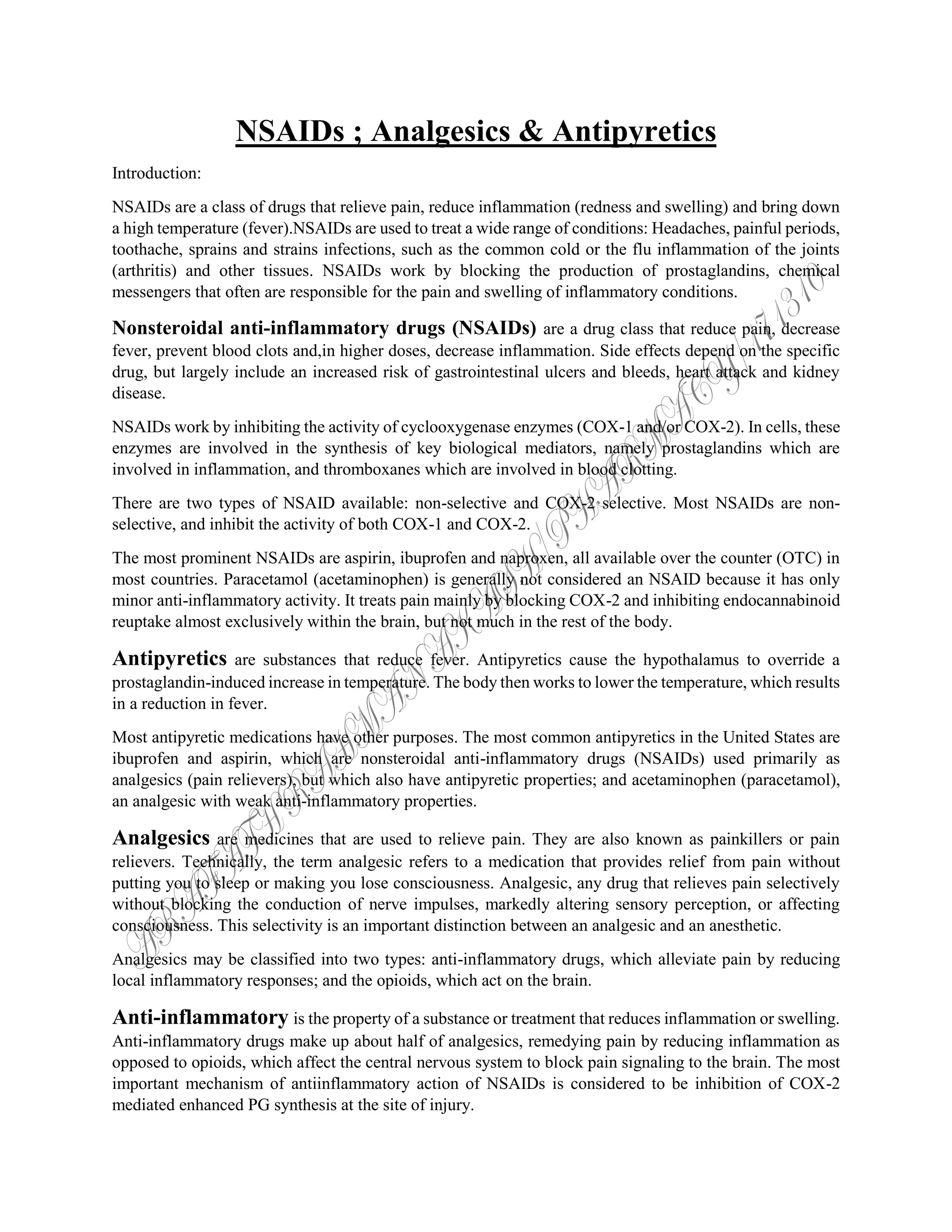 NSAIDs ; Analgesics & Antipyretics | PDF