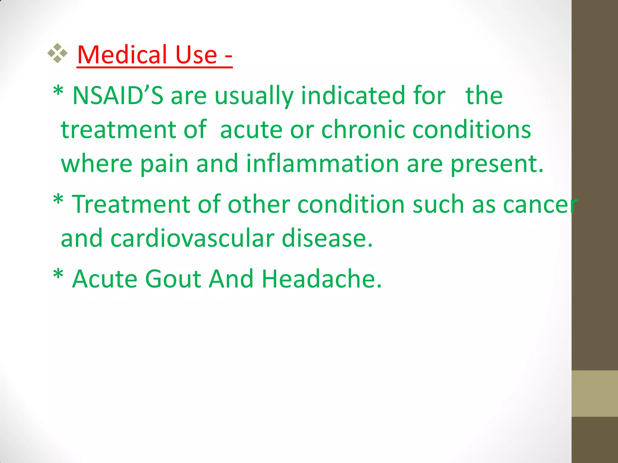 NON STEROIDAL ANTI INFLAMMTORY DRUGS ( NSAID'S) | PDF