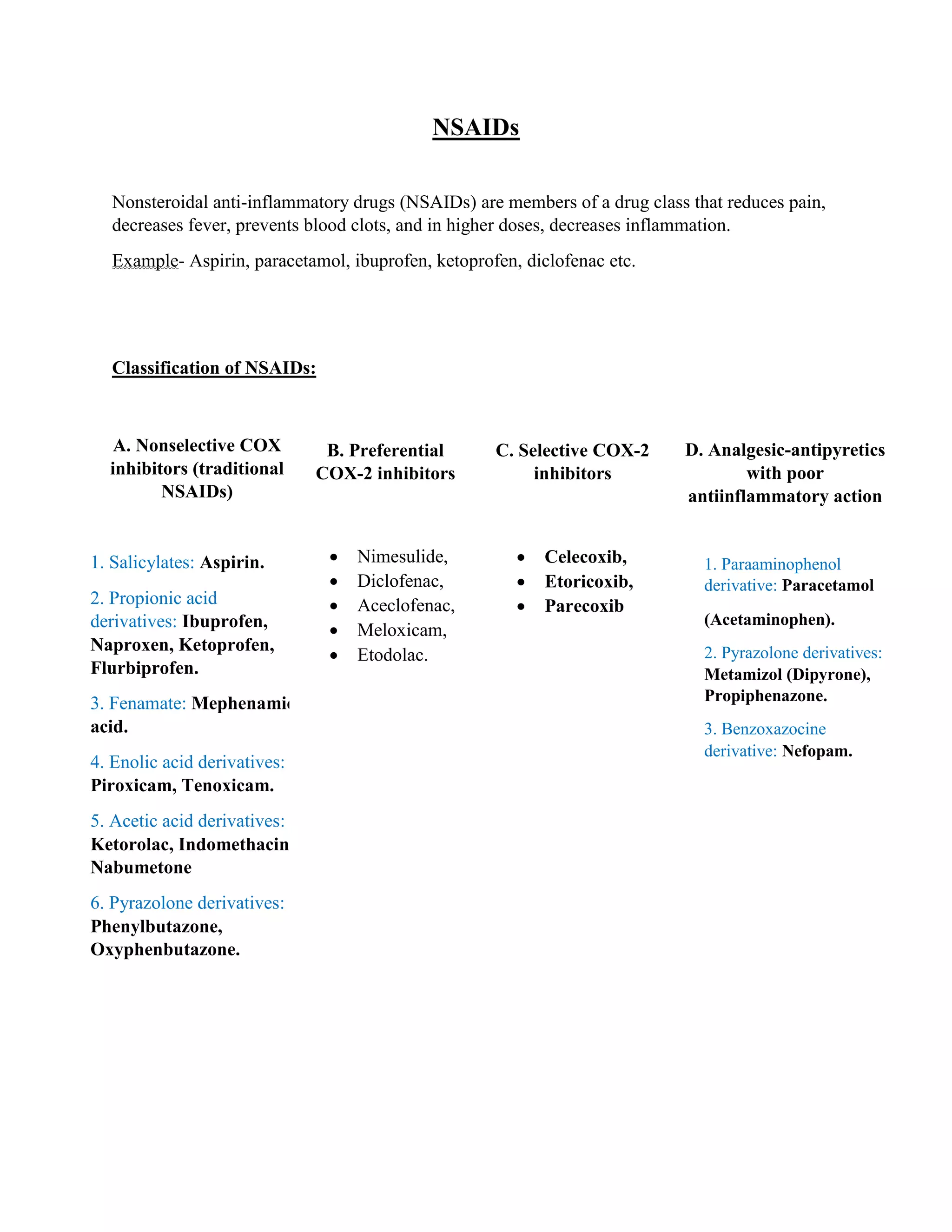 NSAIDs classification & mechanism of action | PDF