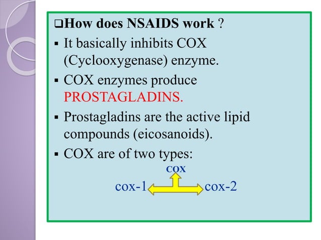 Nsaids slideshare NON STEROIDAL ANTI INFLAMMATORY DRUGS - CHEMISTRY ...