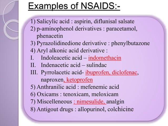 Nsaids slideshare NON STEROIDAL ANTI INFLAMMATORY DRUGS - CHEMISTRY ...