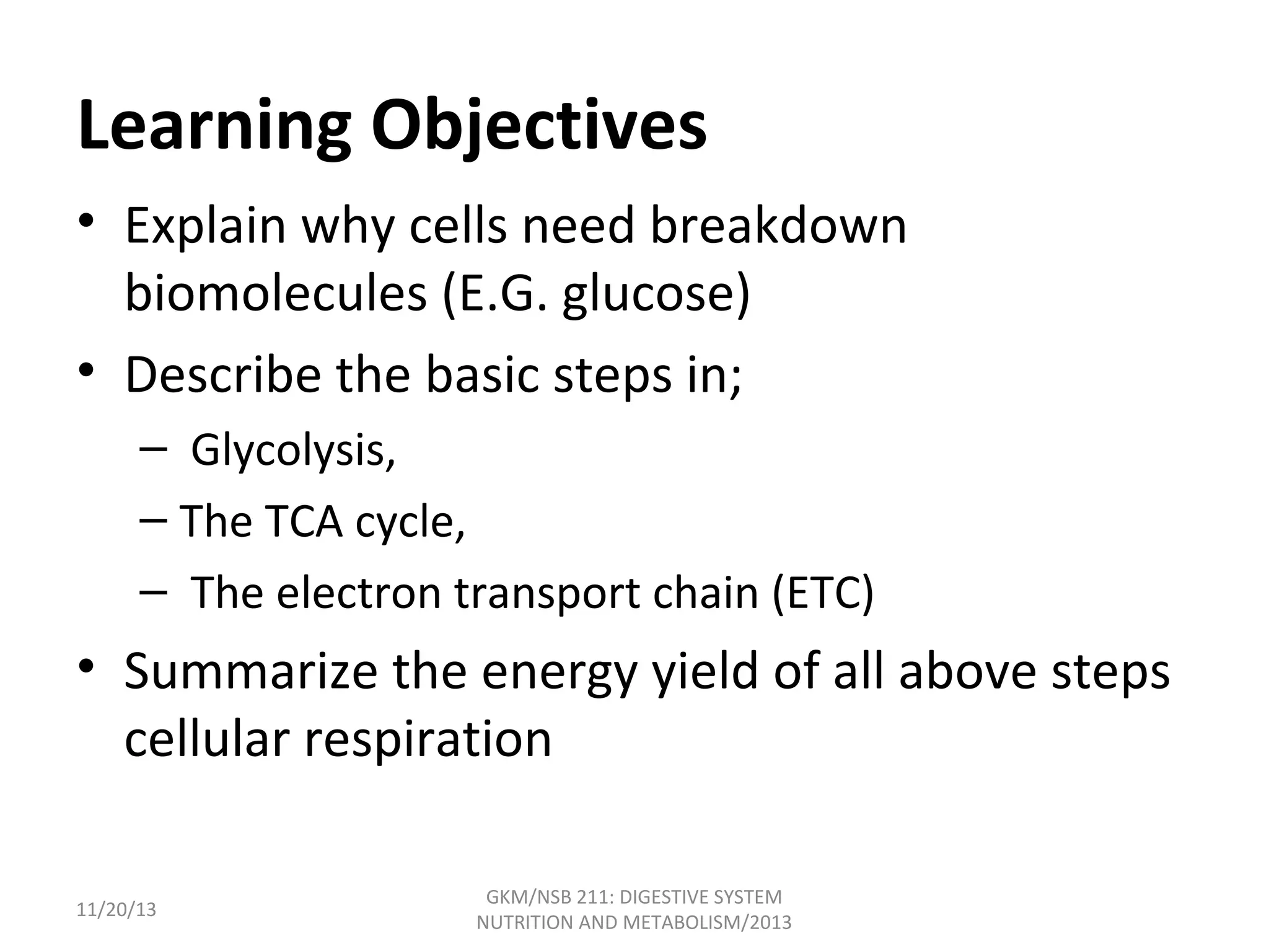 Cellular respiration (glycolysis, TCA and ETC) | PPT