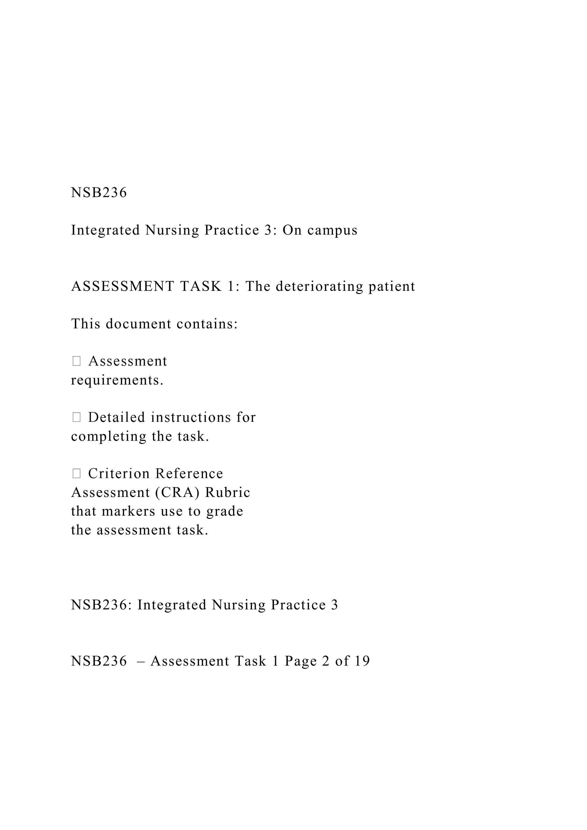 NSB236 Integrated Nursing Practice 3 On campus .docx