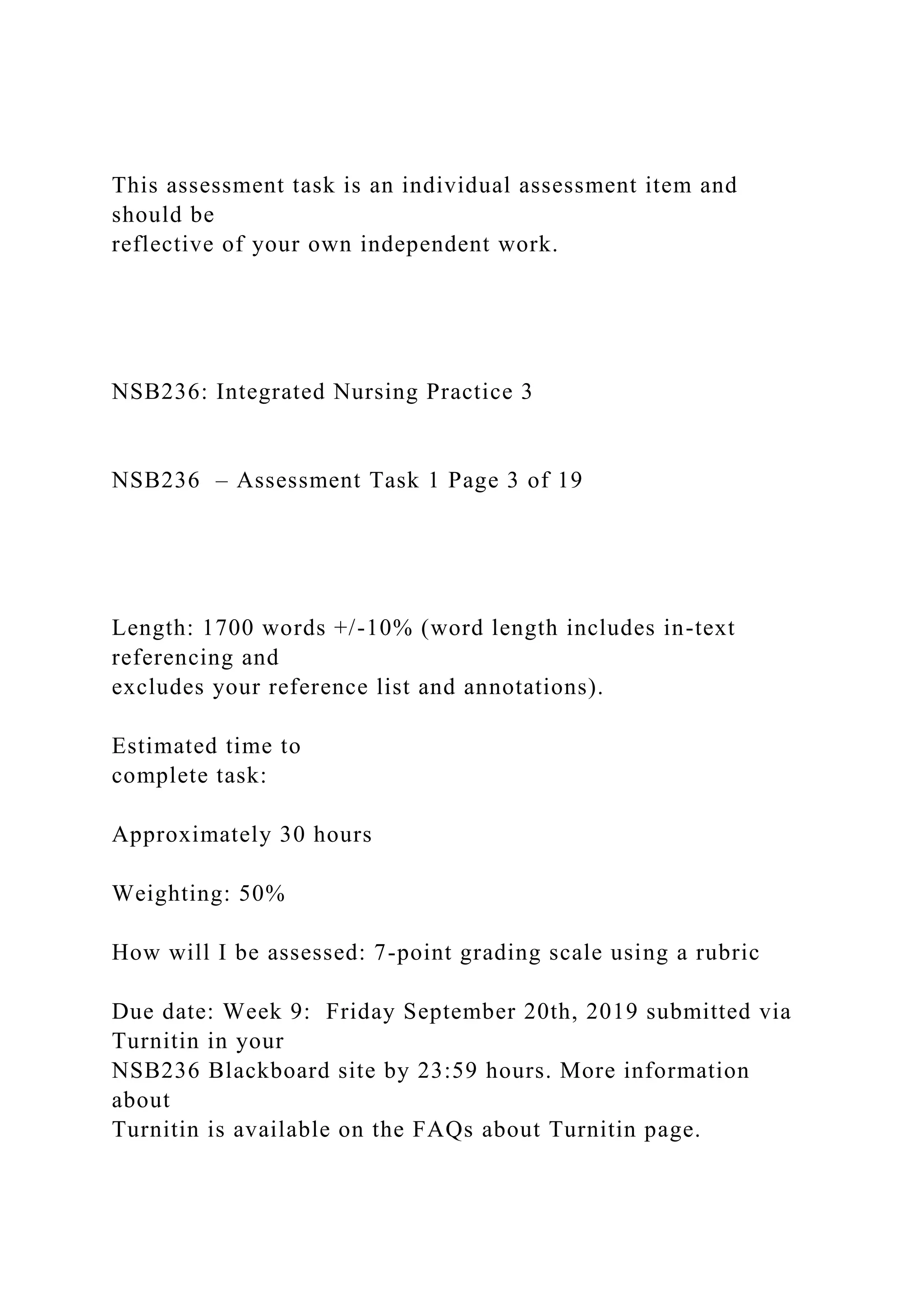 NSB236 Integrated Nursing Practice 3 On campus .docx