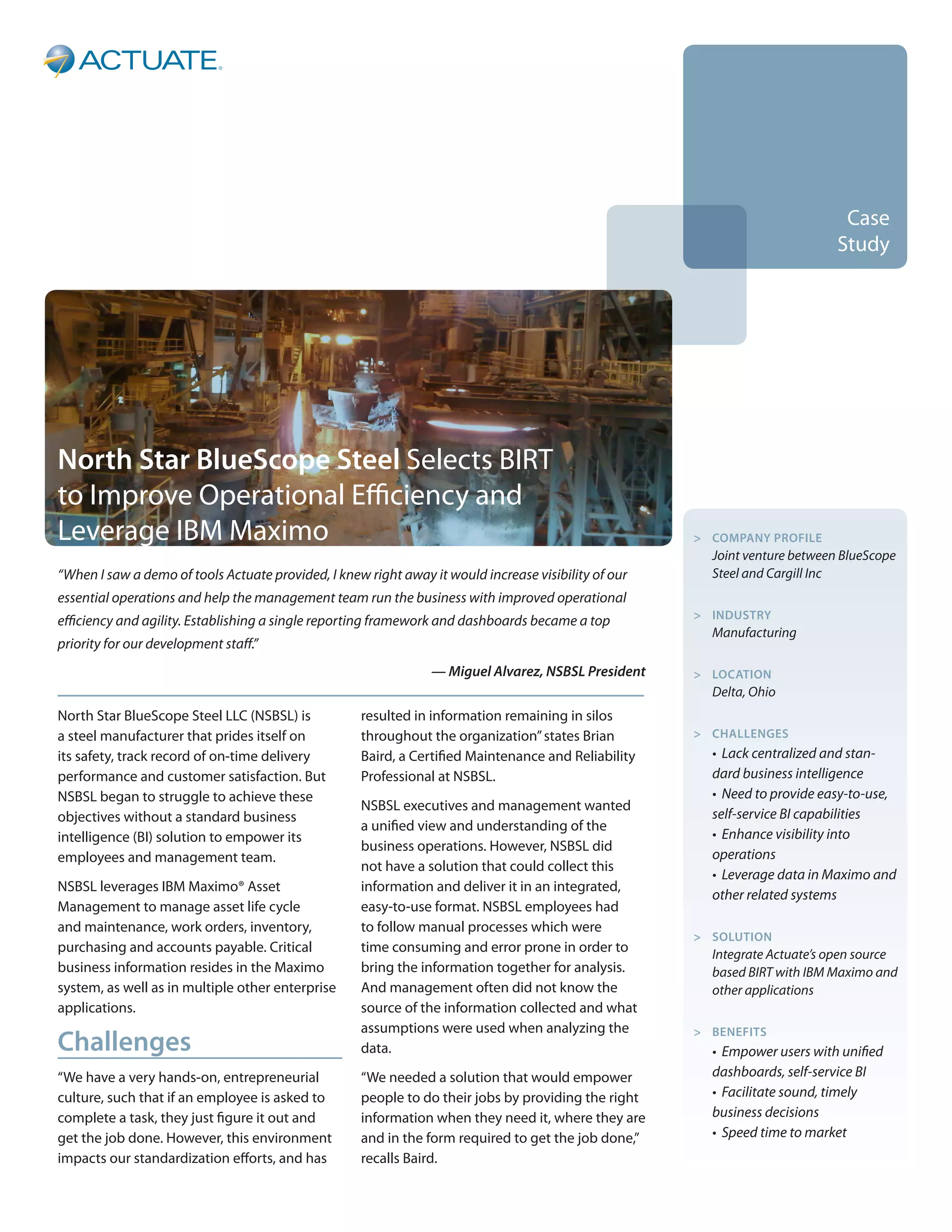 Northstar Bluescope Steel Maximo BIRT Case Study | PDF