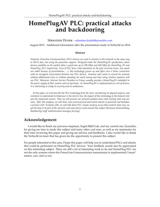 NSC 2014 HomePlugAV PLC: Practical attacks and backdooring | PDF
