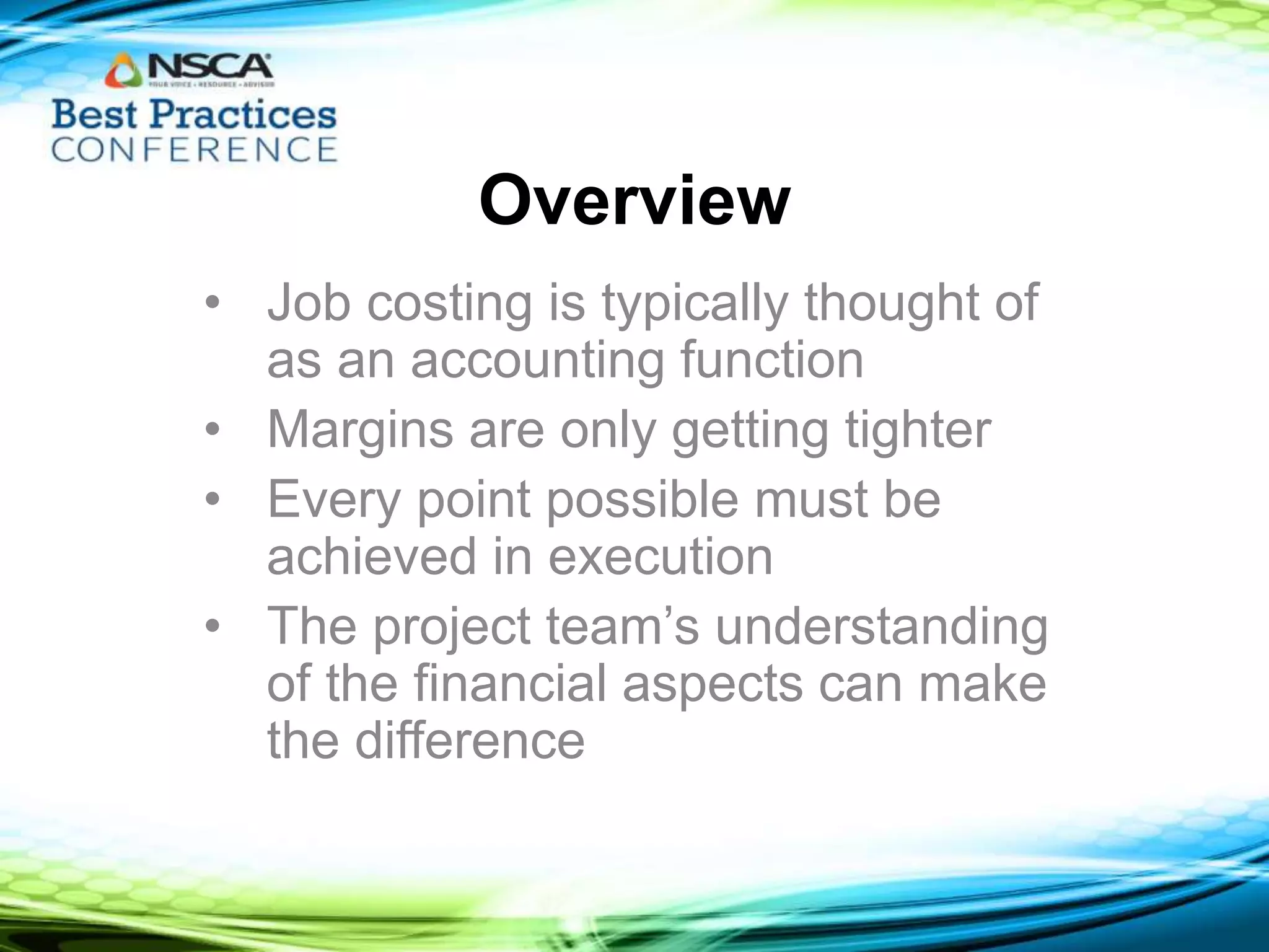 Job Costing - An Execution Guide for Operations NSCA Best Practices ...