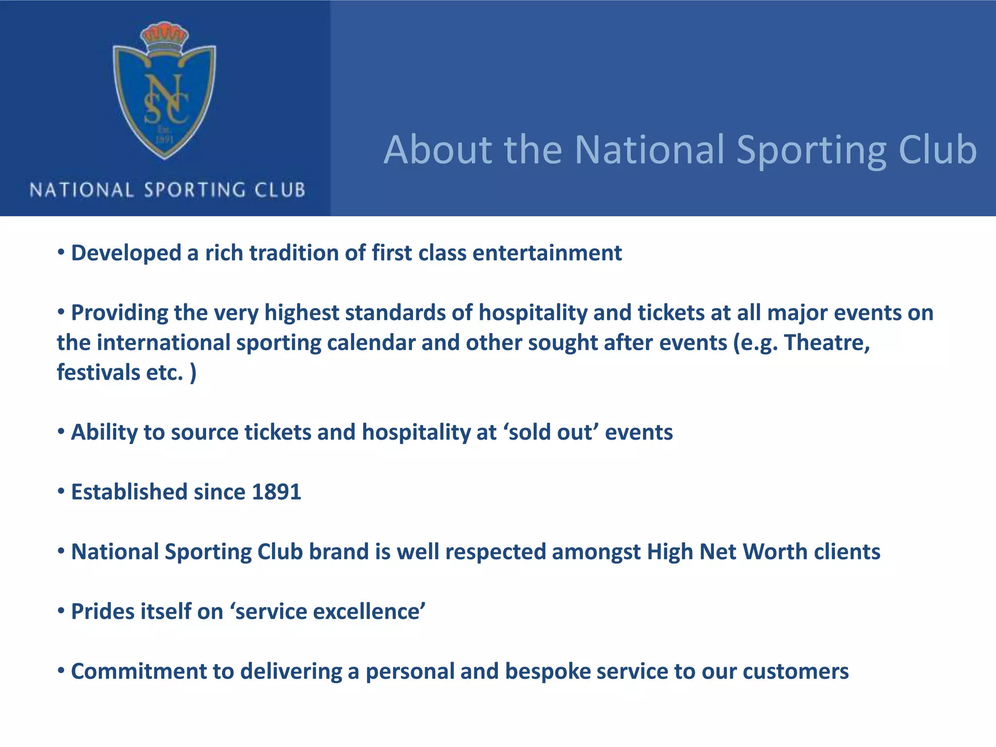 National Sporting Club Corporate Presentation | PPTX