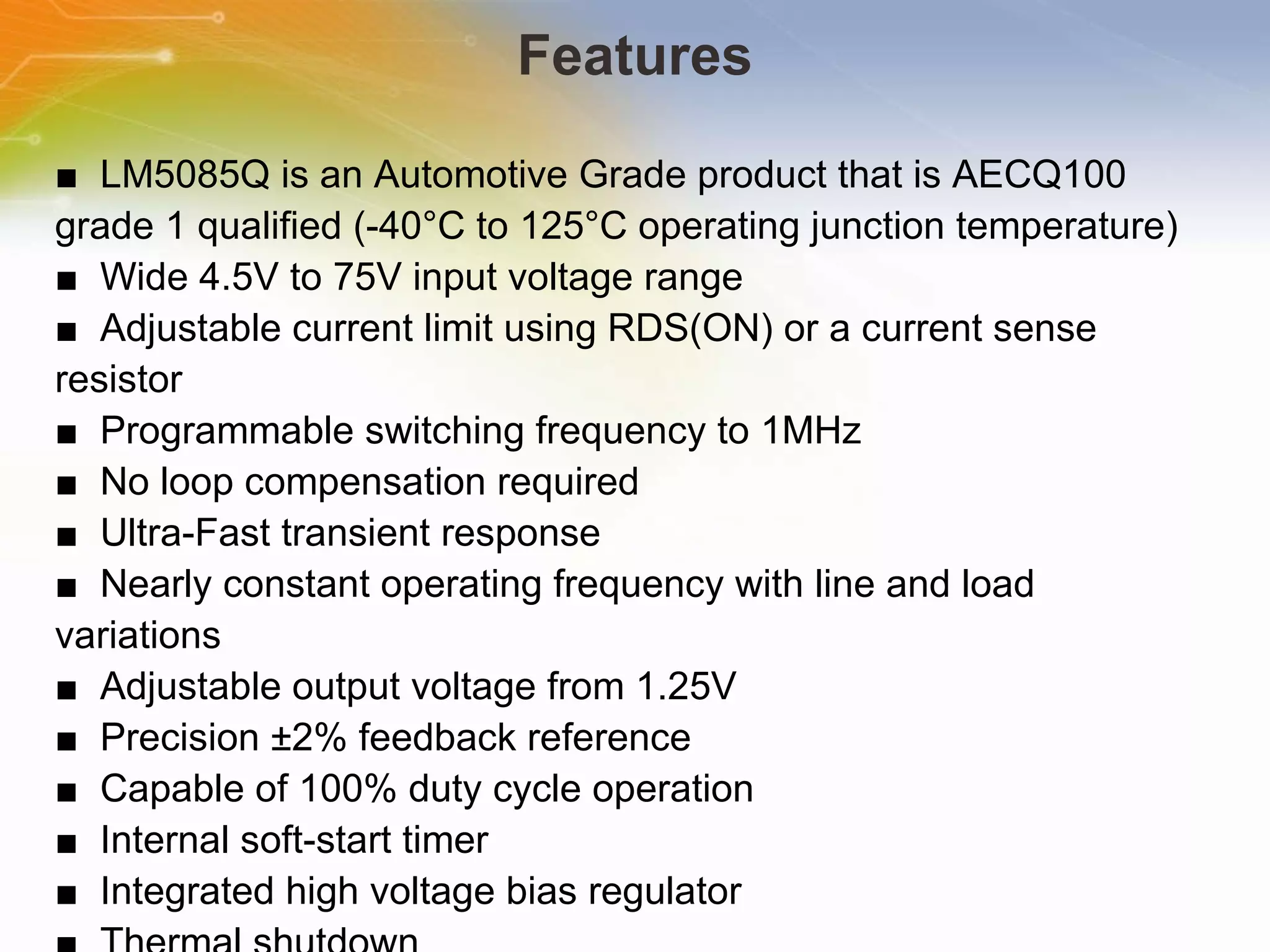 75V Constant On-Time PFET Buck Switching Controller | PPT
