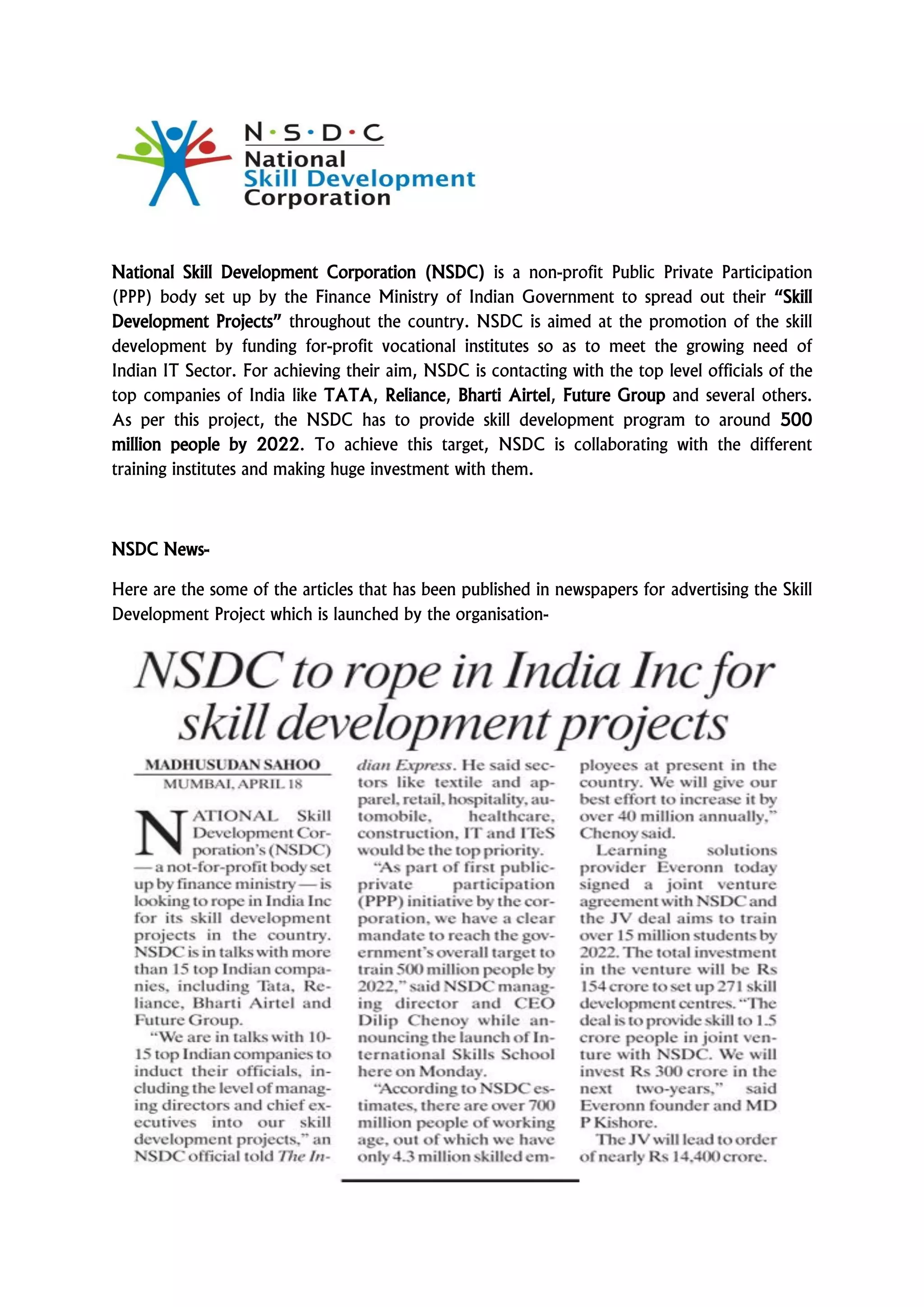 NSDC Training Progran | PDF