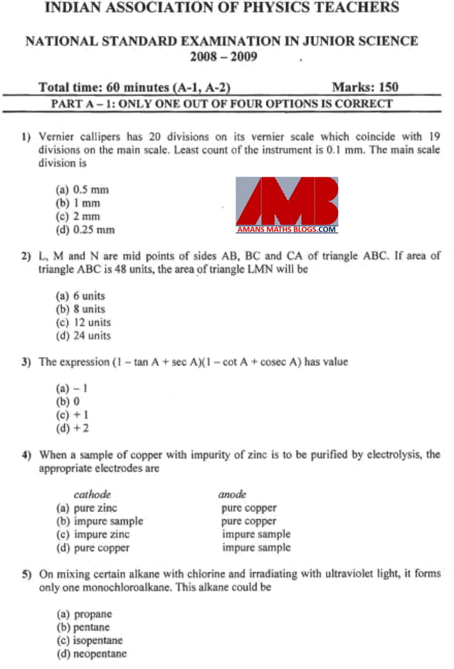 NSEJS Previous Year Papers 2008-2009 | PDF | Educational Assessment ...
