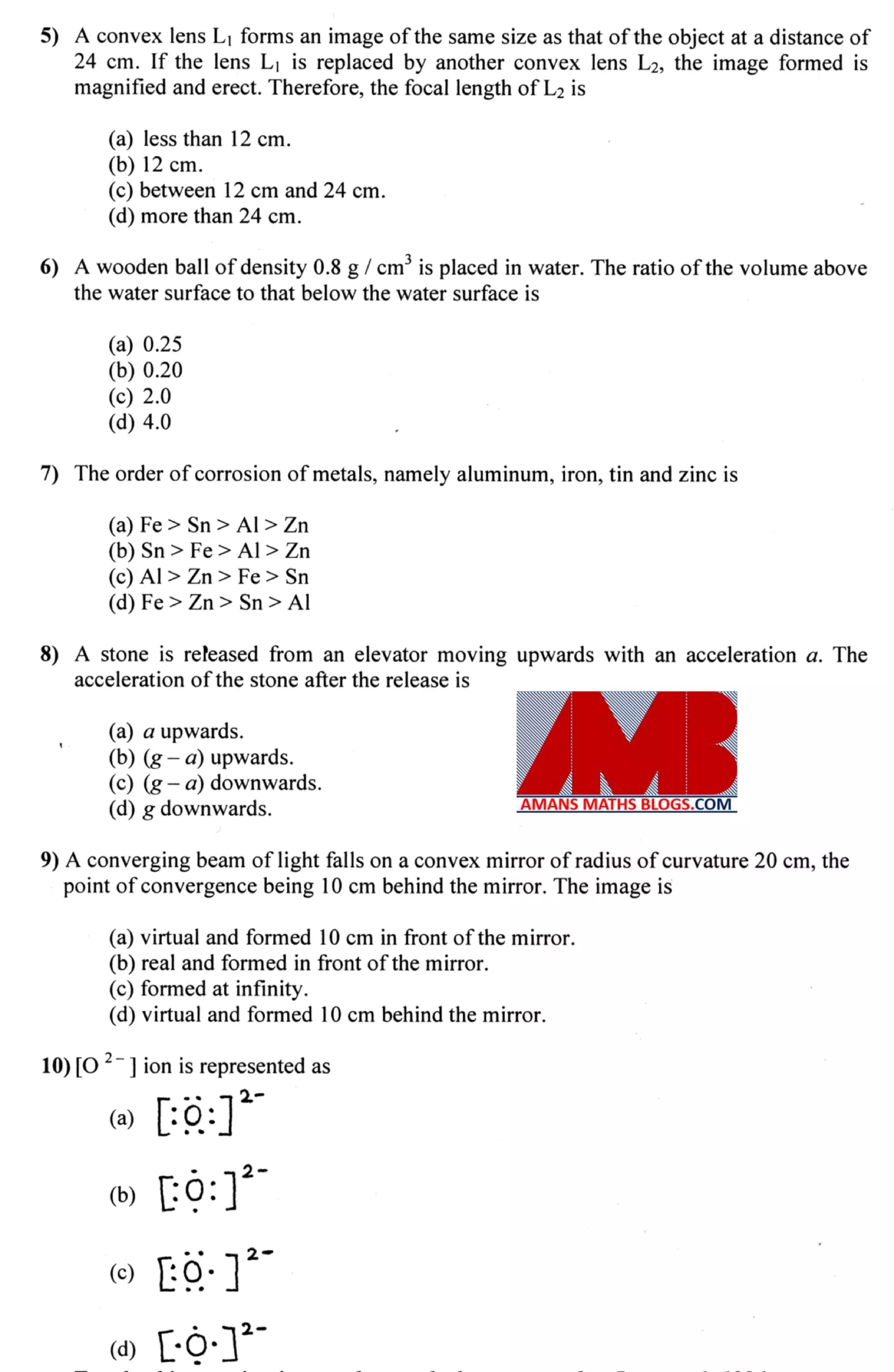 NSEJS Previous Year Papers 2010-2011 | PDF