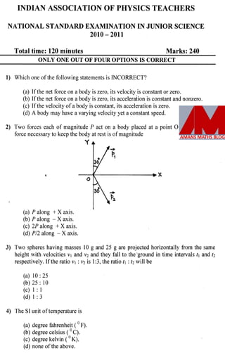 NSEJS Previous Year Papers 2010-2011 | PDF