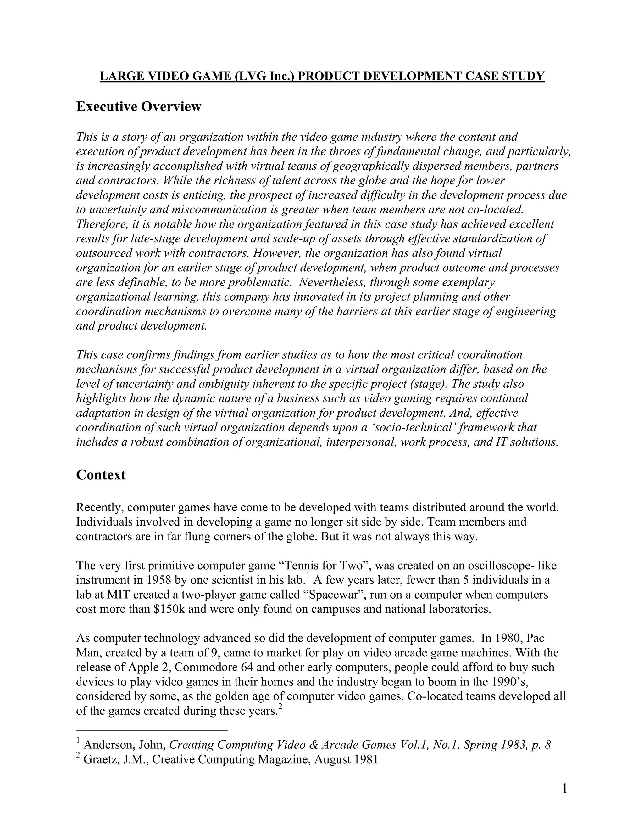 Case Study: Large Video Game Product Development | PDF