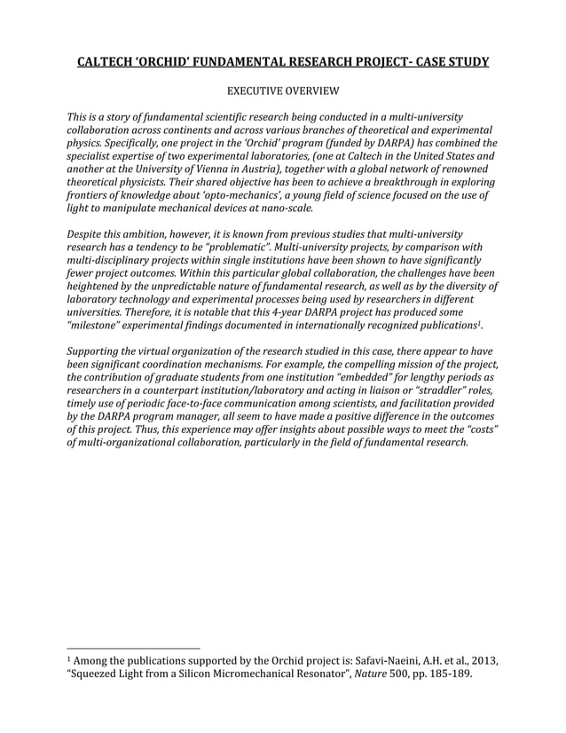 Case Study: Caltech 'Orchid' Fundamental Research Project | PDF ...