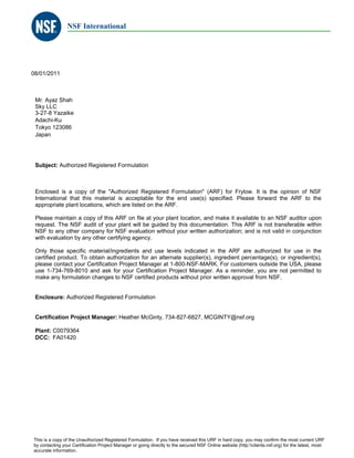 Nsf certifikat | PDF