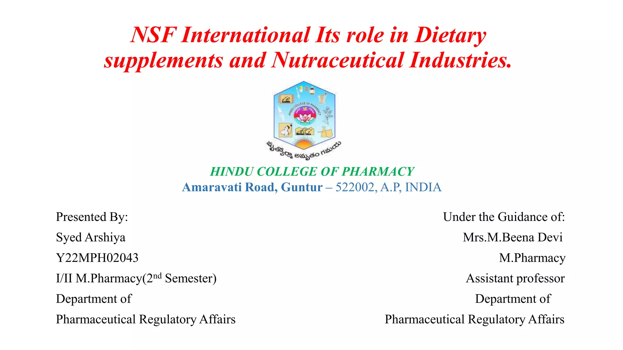 NSF International and its role in Dietary supplements & Nutraceutical ...