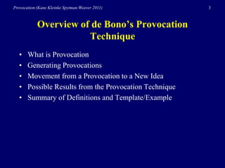 NSF Tools & Techniques - Provocation Worksheet - Open 2011 | PPT