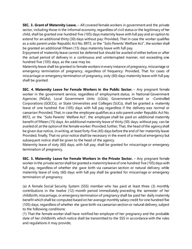 the maternity benefit leave vs the expanded maternity law | DOCX ...