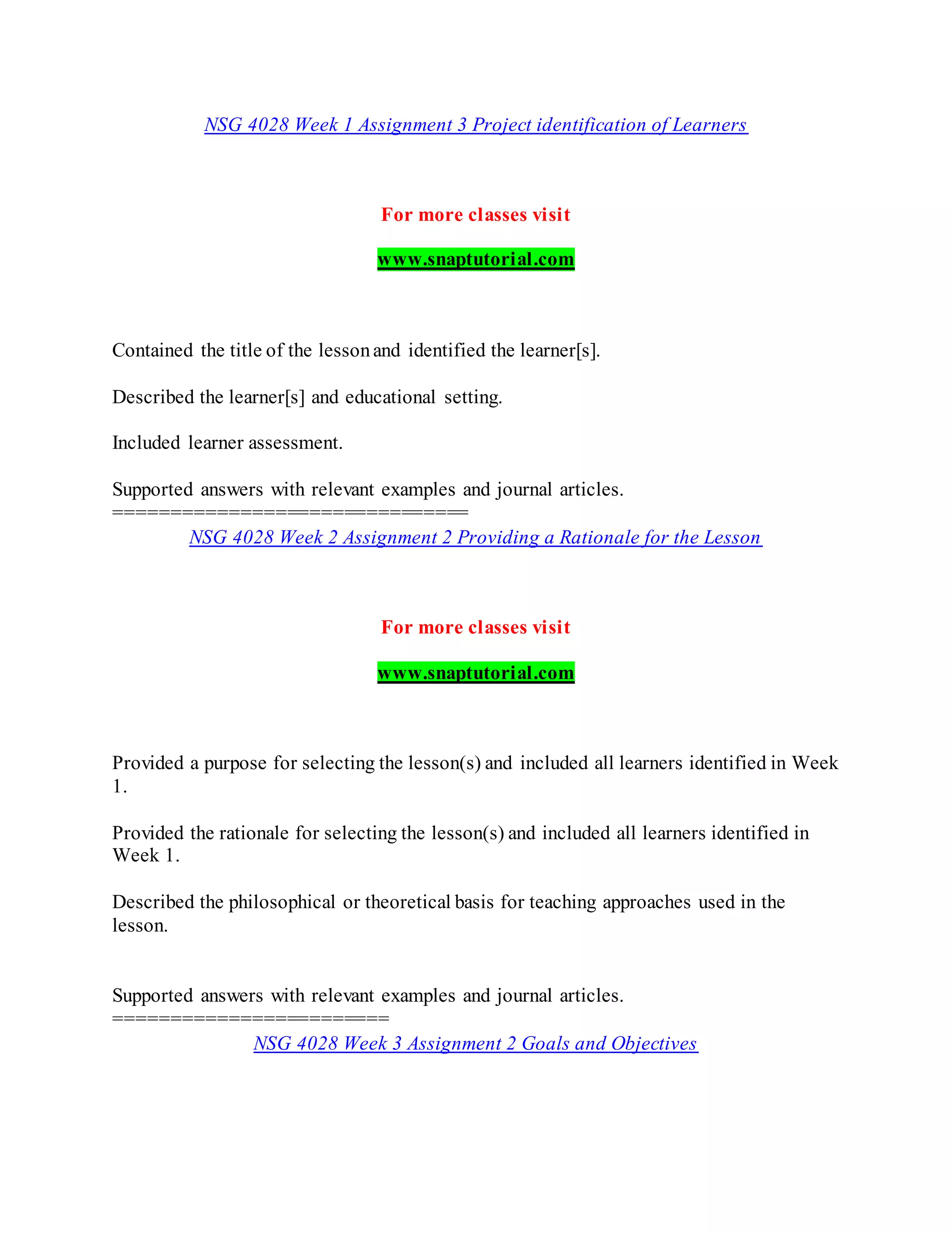 Nsg 4028 Success Begins / snaptutorial.com