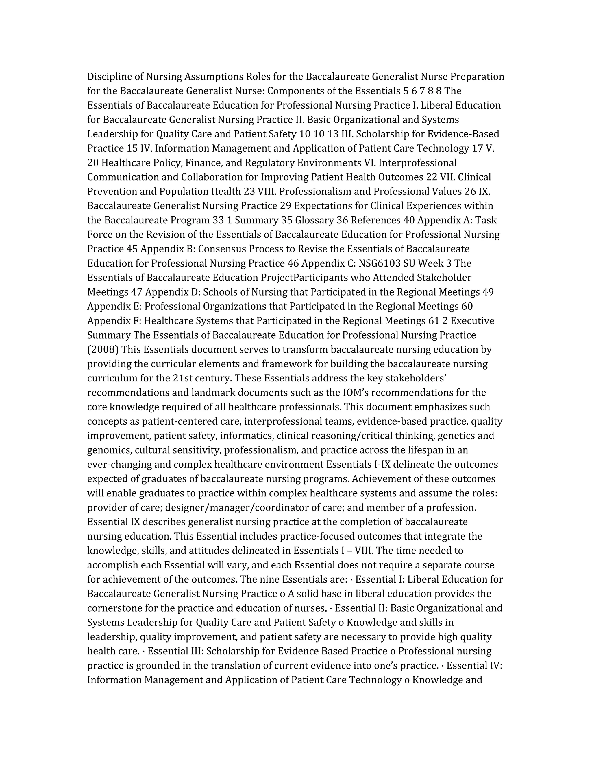 NSG6103 SU Week 3 The Essentials of Baccalaureate Education Project.docx