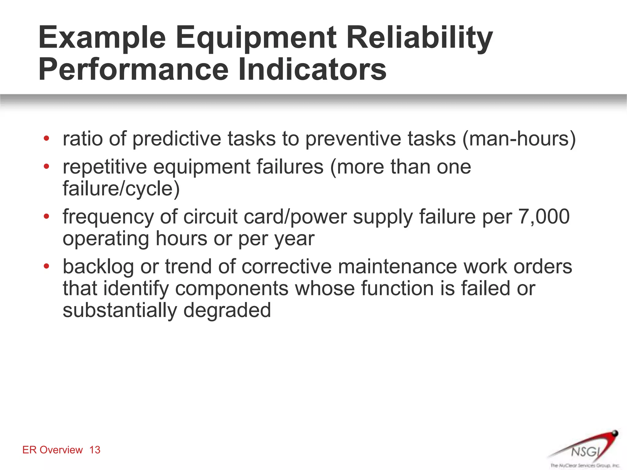 NSGI Equipment Reliability Short Overview | PPTX