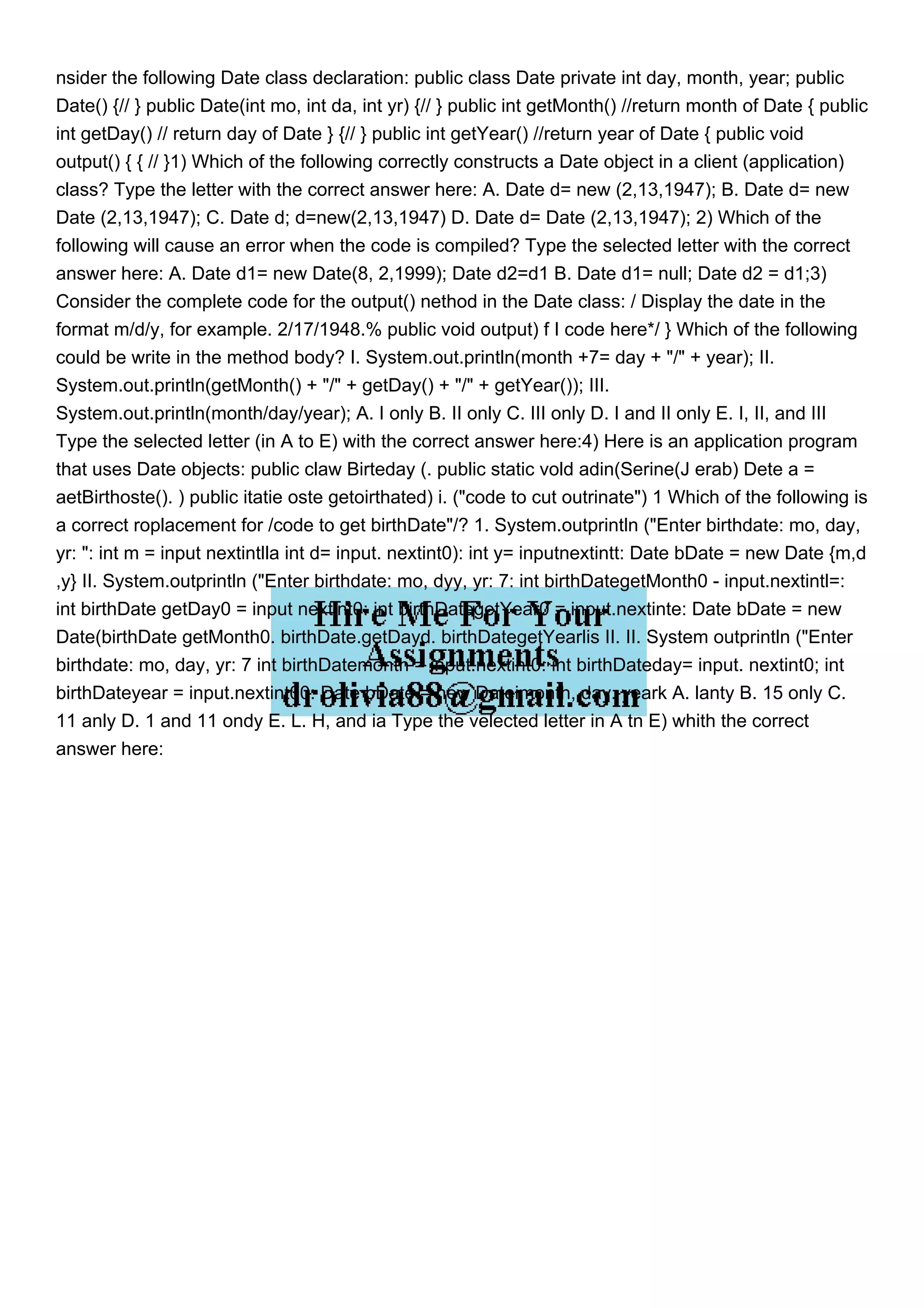 nsider the following Date class declaration public class Da.pdf | Programming Languages | Computing