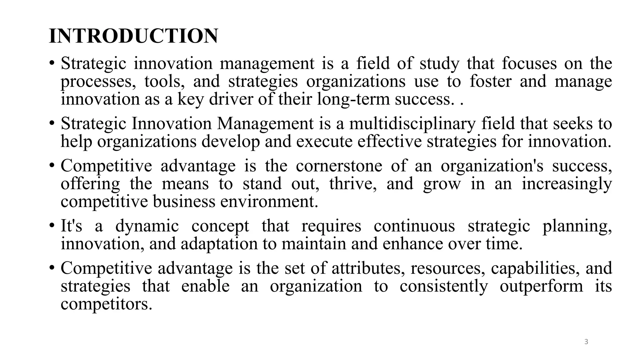 STRATEGIC INNOVATION MANAGEMENT AND COMPETITIVE ADVANTAGE | PPTX