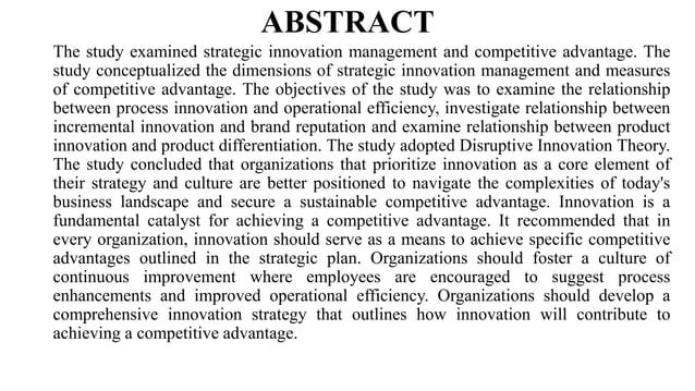 STRATEGIC INNOVATION MANAGEMENT AND COMPETITIVE ADVANTAGE | PPTX ...