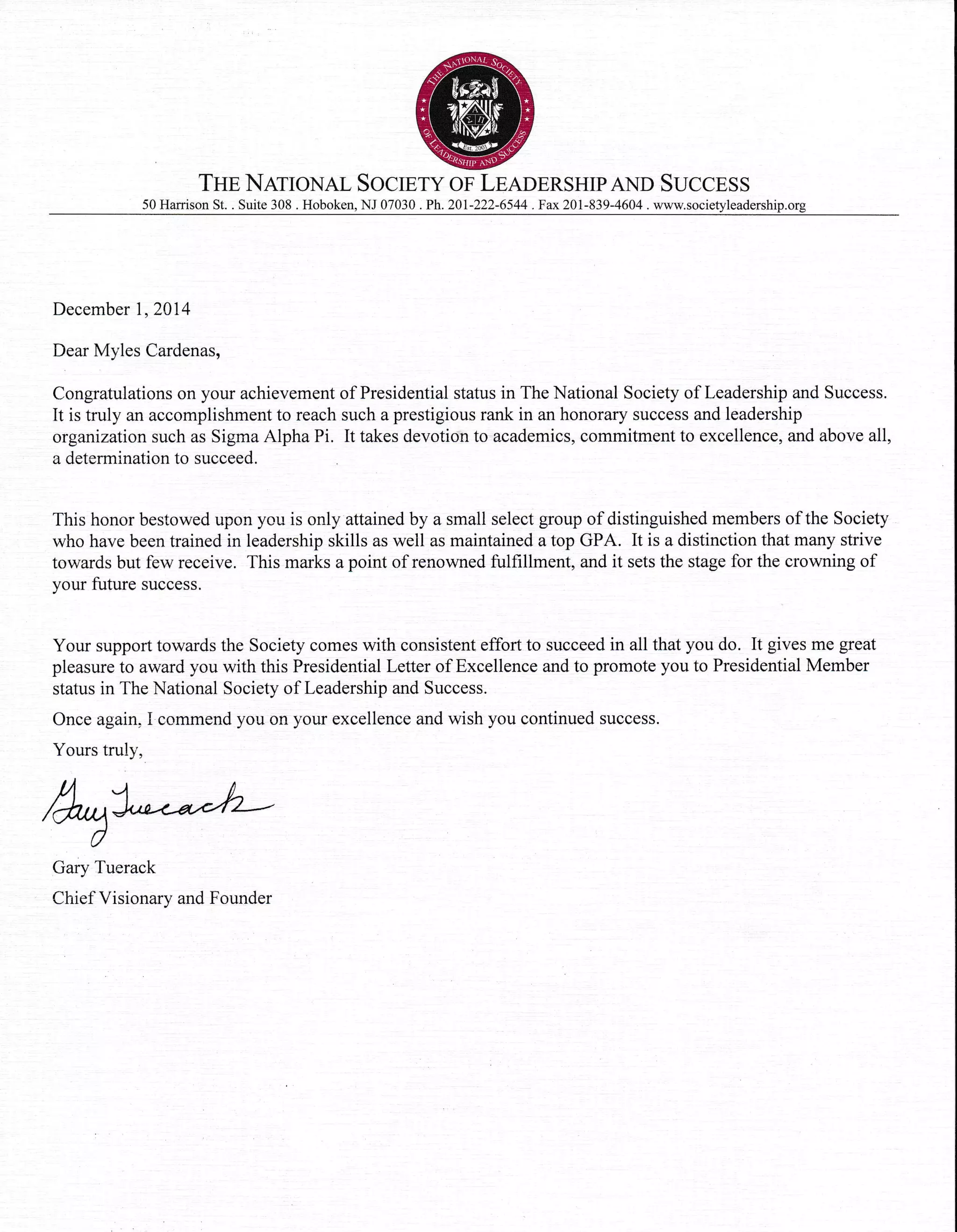 NSLS Achievement Letter | PDF