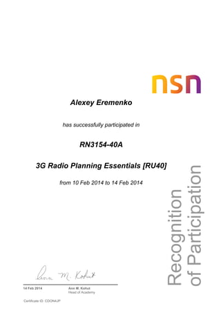 NSN 3G Rradioplanning essentials certificate | PDF