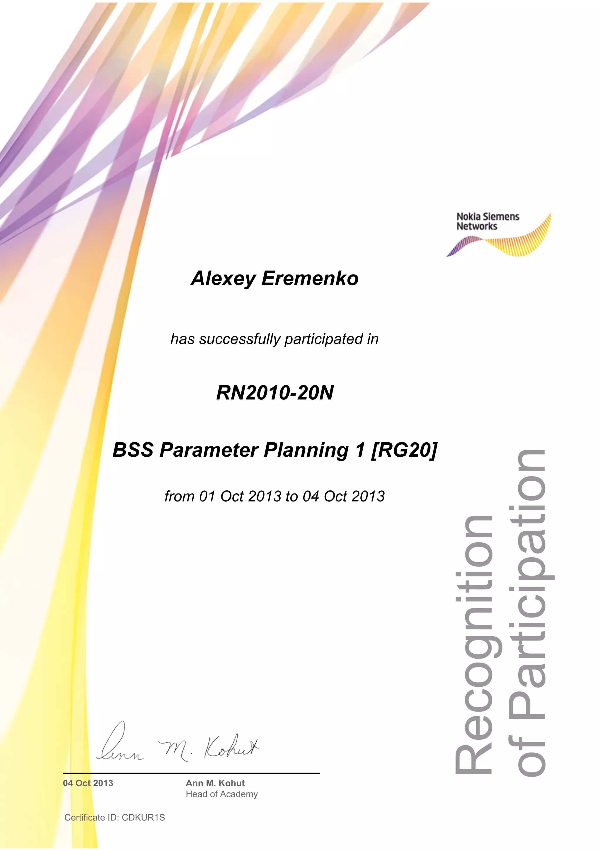 NSN BSS parameters planning certificate | PDF