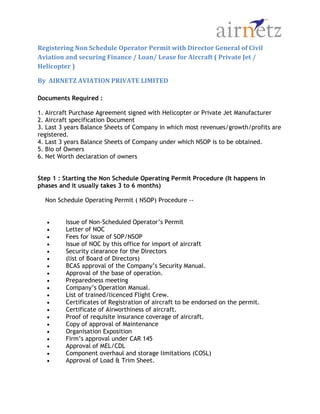 Registering Non Schedule Operator Permit with Director General of Civil ...