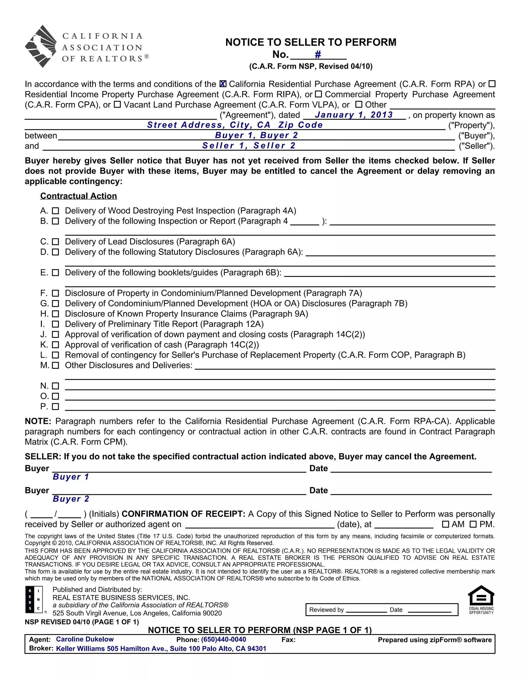 Nsp notice to seller to perform - 410 | PDF