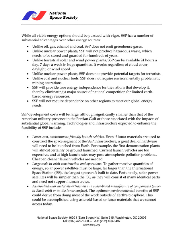 Nss ssp-position paper on space solar power | PDF