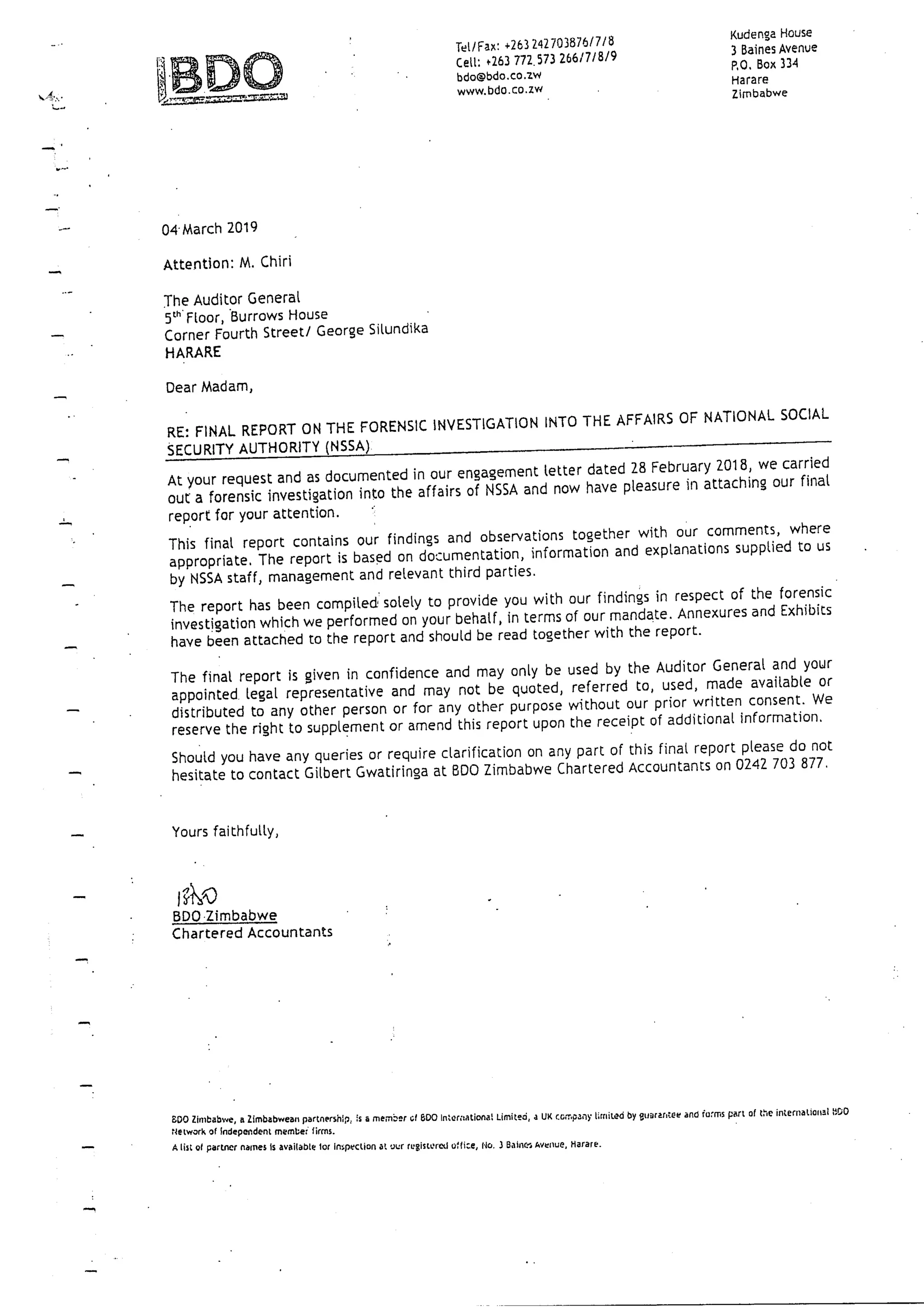 NSSA Zimbabwe Forensic Audit Report | PDF