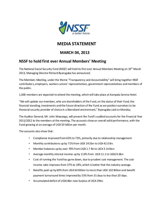 Nssf amm media statement