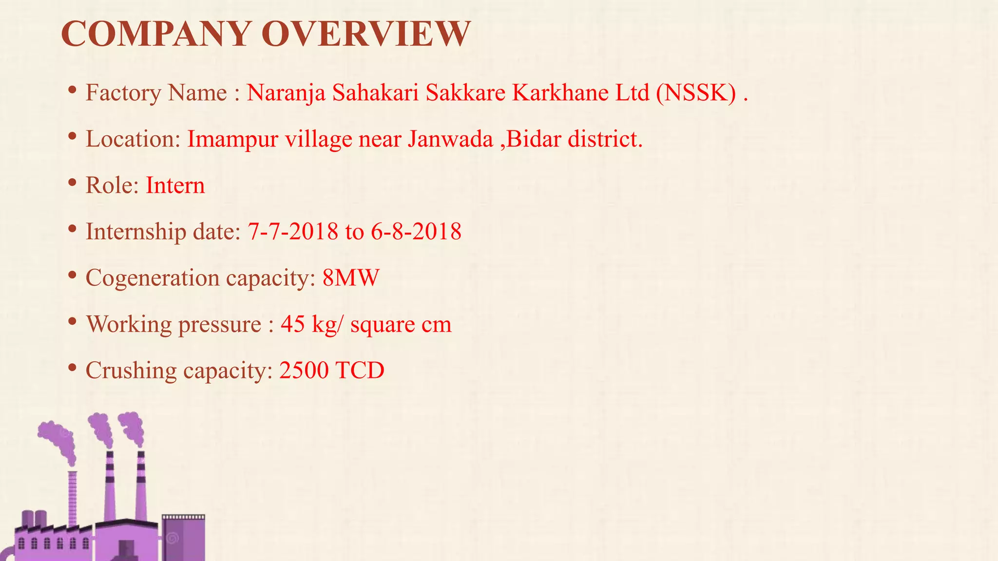 Cogeneration in NSSK Sugar Factory Bidar | PPTX