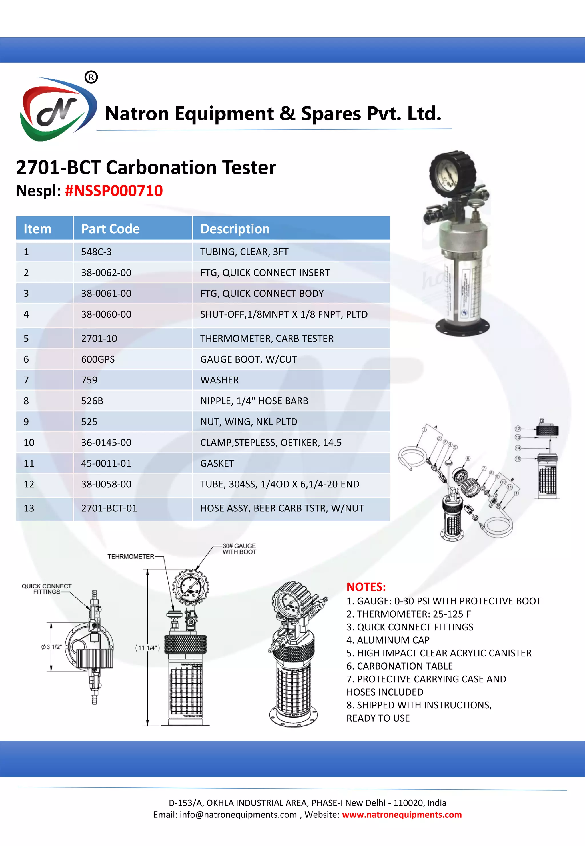 Carbonation Tester | Natron Equipment & Spares Pvt Ltd | PDF