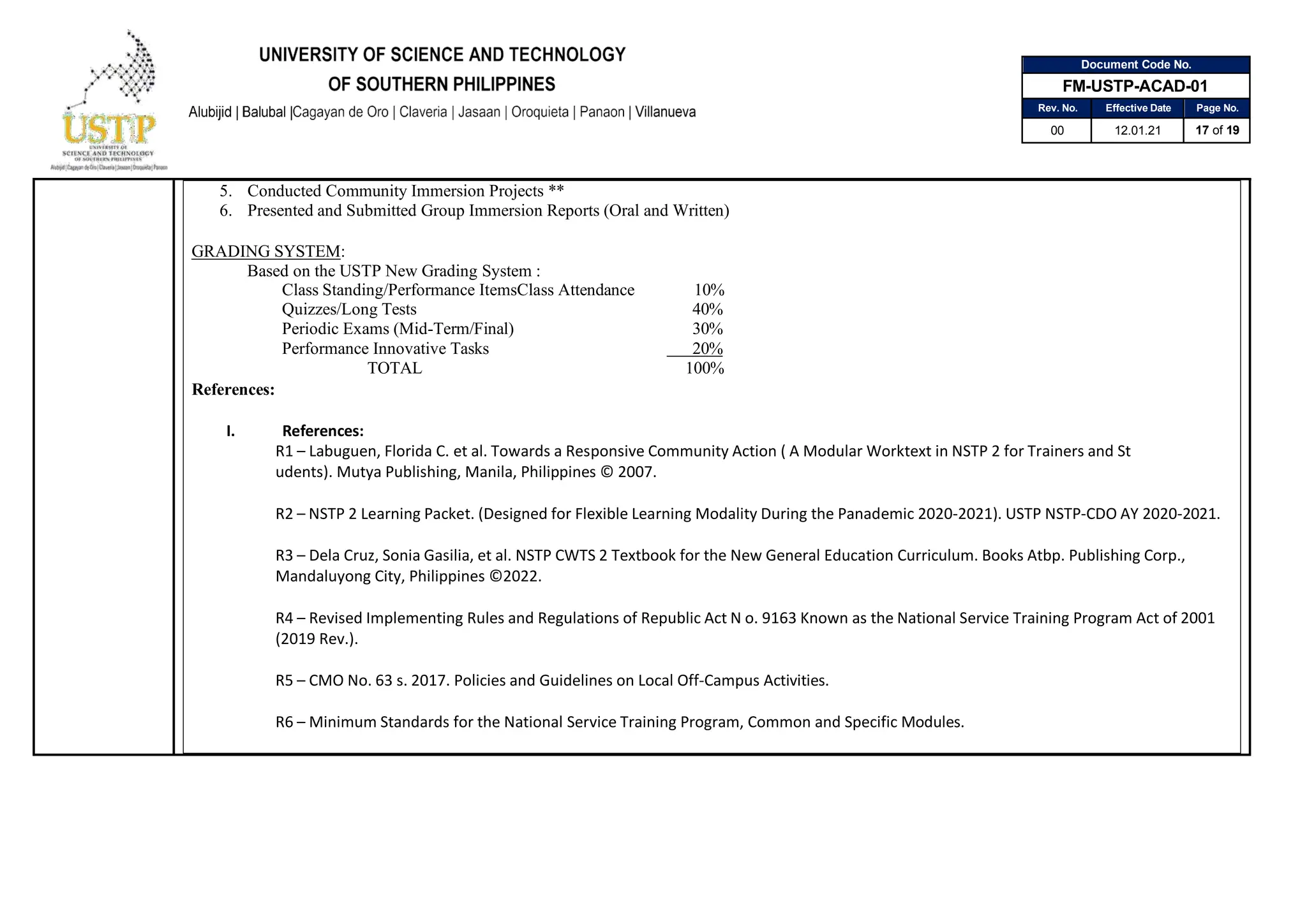 Final Narrative and Accomplishment Report for NSTP 2: Community ...