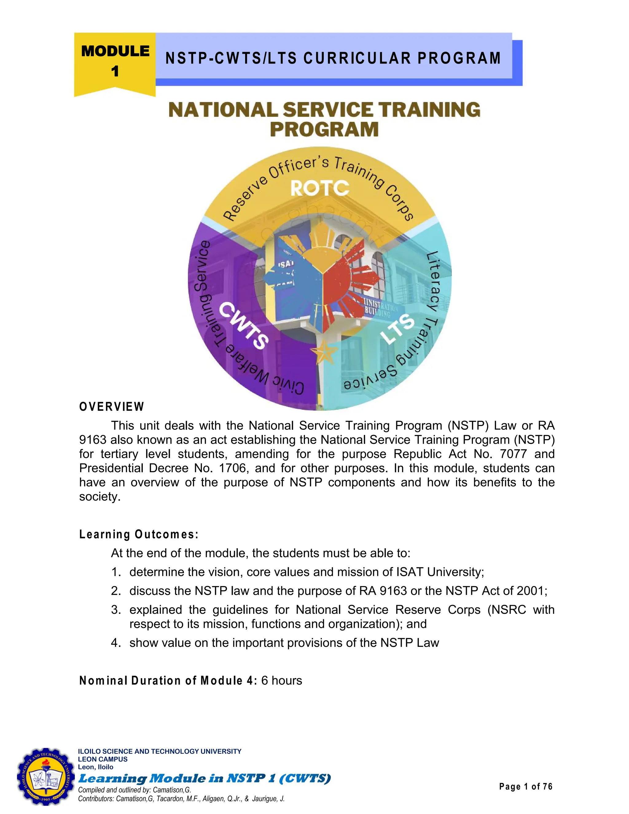 NSTP 1 Civic Welfare Training Service Module | PDF