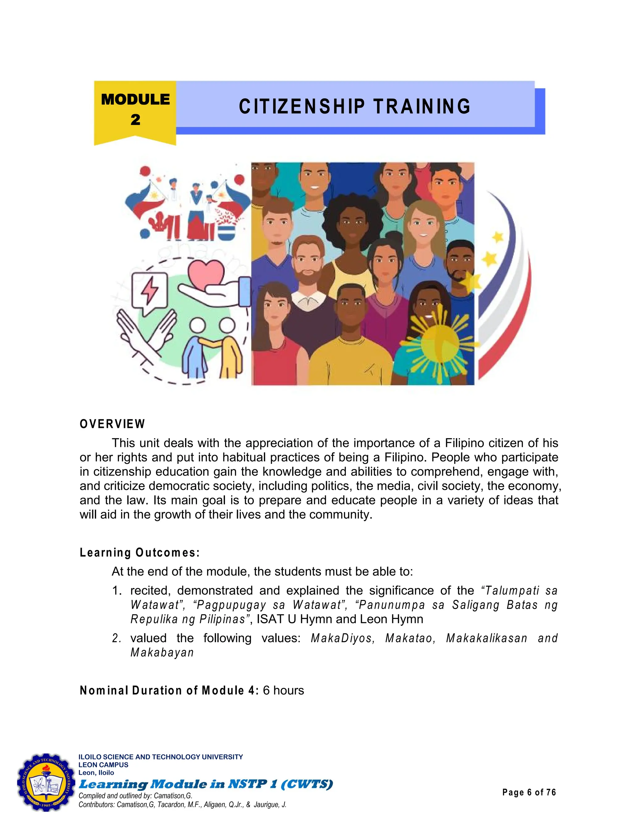 NSTP 1 Civic Welfare Training Service Module | PDF