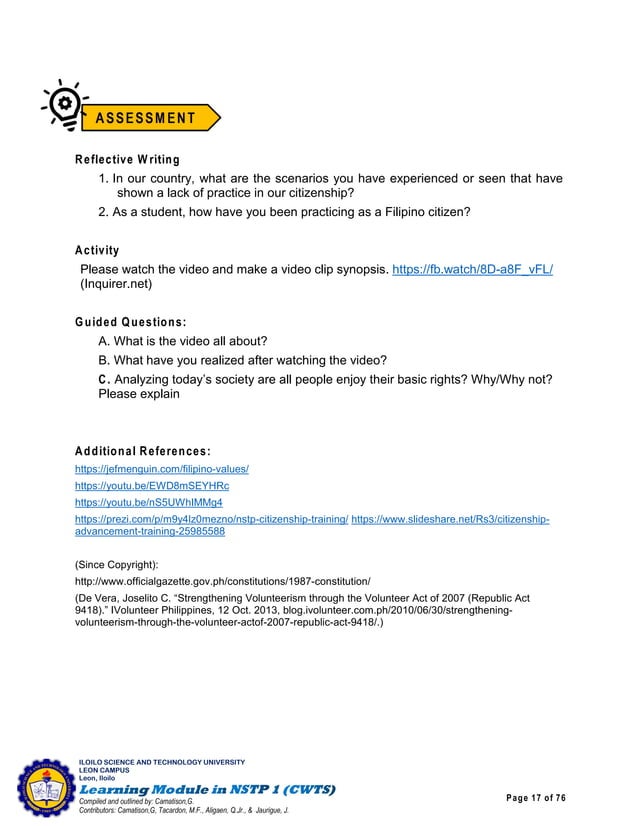 NSTP 1 Civic Welfare Training Service Module | PDF