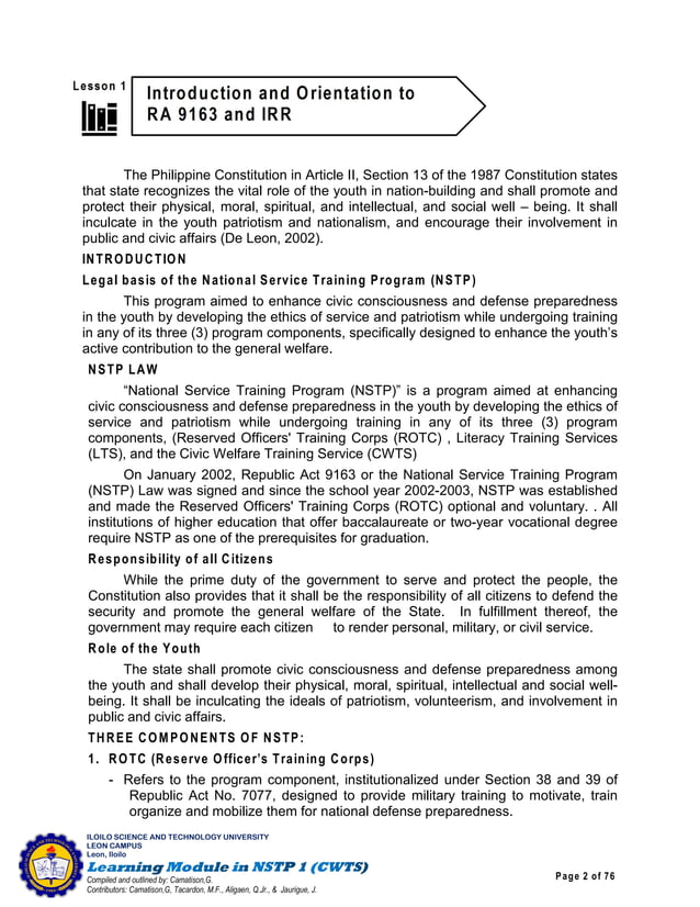 NSTP 1 Civic Welfare Training Service Module | PDF