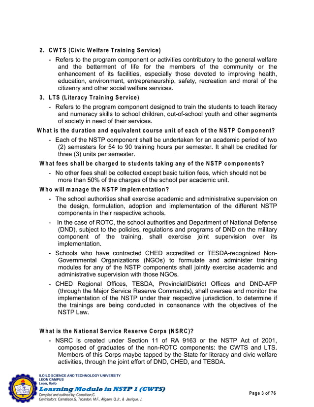 NSTP 1 Civic Welfare Training Service Module | PDF